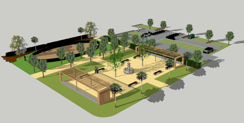 Modélisation d’une place avec parking et parc - Emmanuelle Menny fleuridas